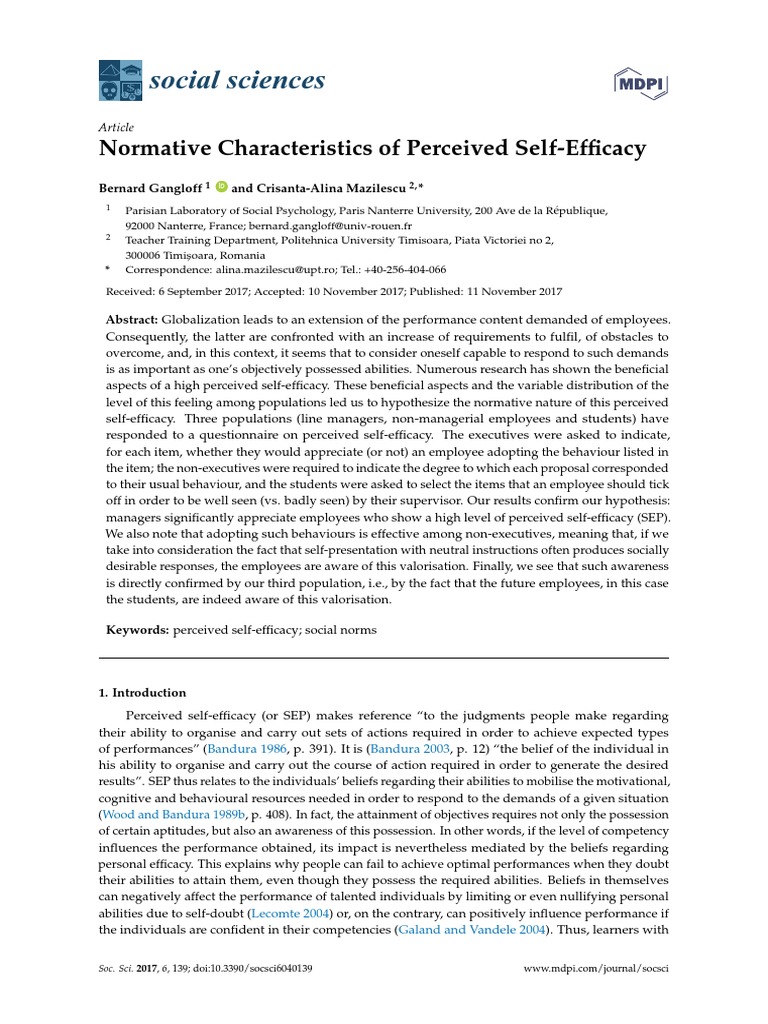 Social Sciences: Normative Characteristics of Perceived Self-Efficacy ...