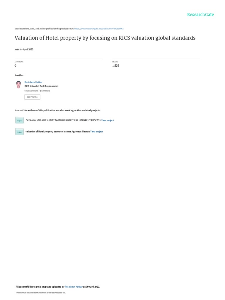 Valuation of Hotel Property by Focusing On RICS Valuation Global ...