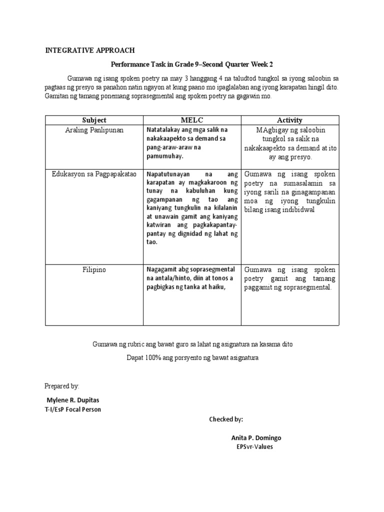 Performance Task in Grade 9 | PDF