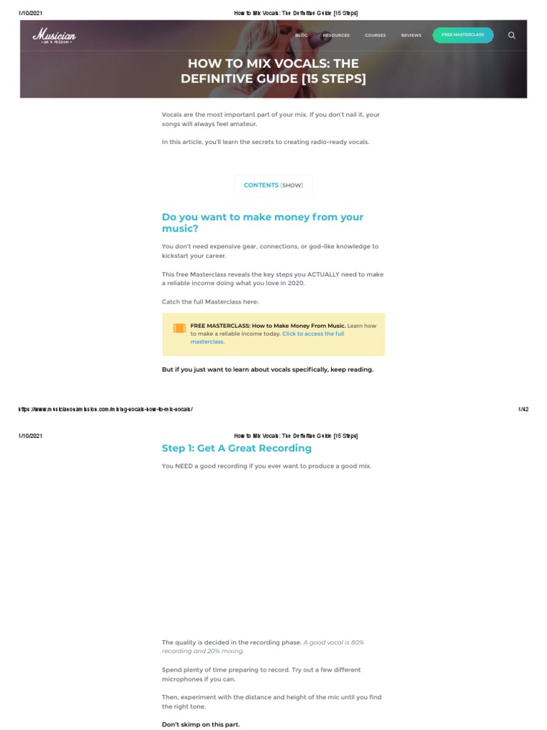 6how To Mix Vocals - The Definitive Guide (15 Steps) | PDF ...