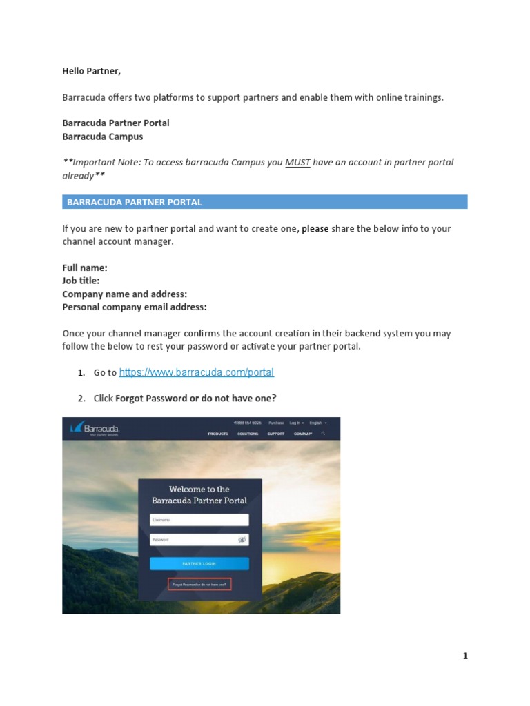 Barracuda Partner Portal Access Guide | PDF