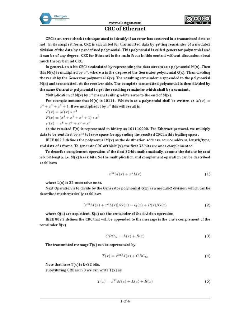CRC in Ethernet | PDF | Division (Mathematics) | Arithmetic