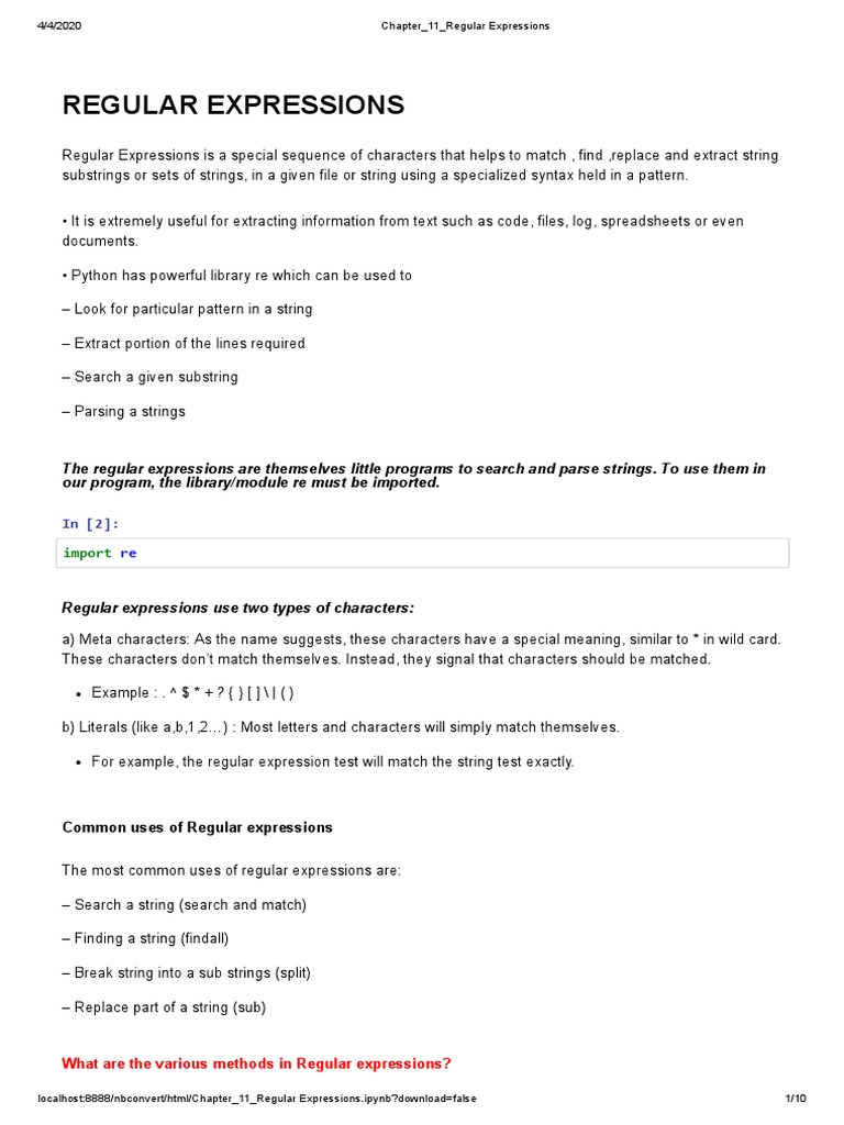 Chapter - 11 - Regular Expressions | PDF | Regular Expression | Text