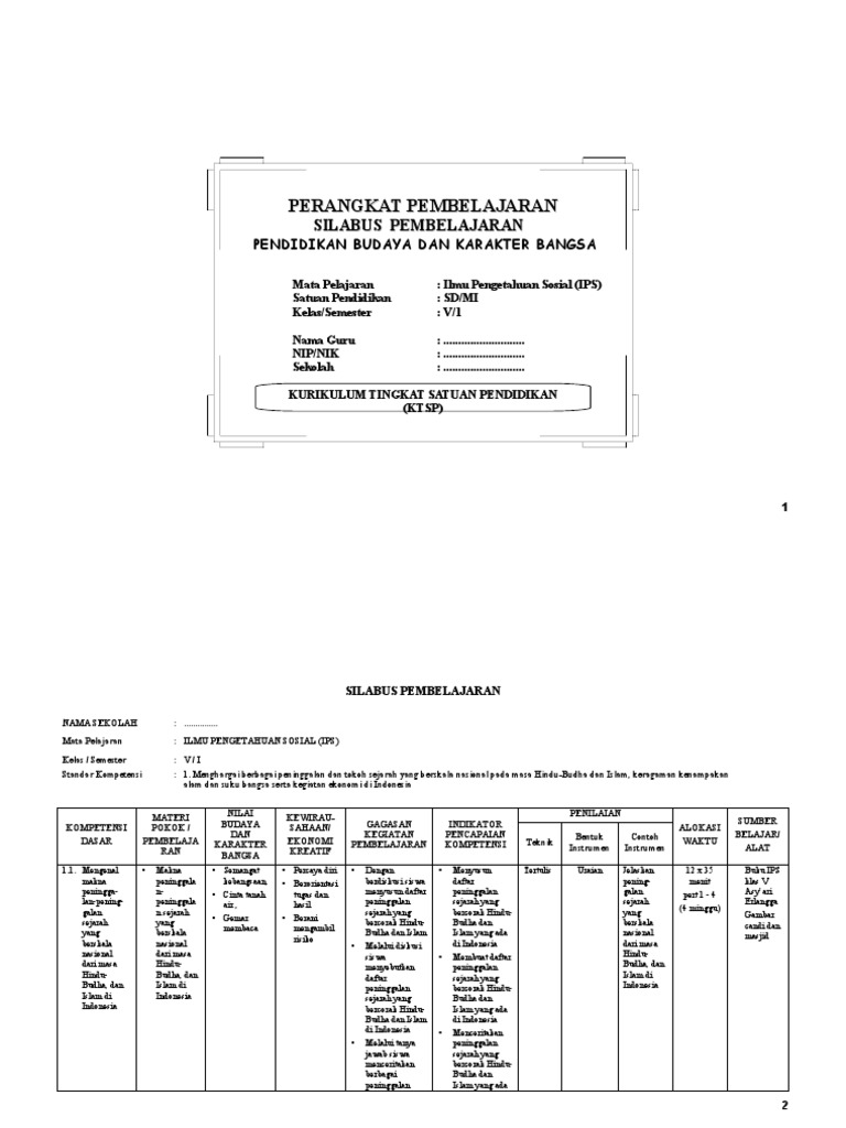 Silabus IPS SD MI KELAS 5 Silabus RPP | PDF