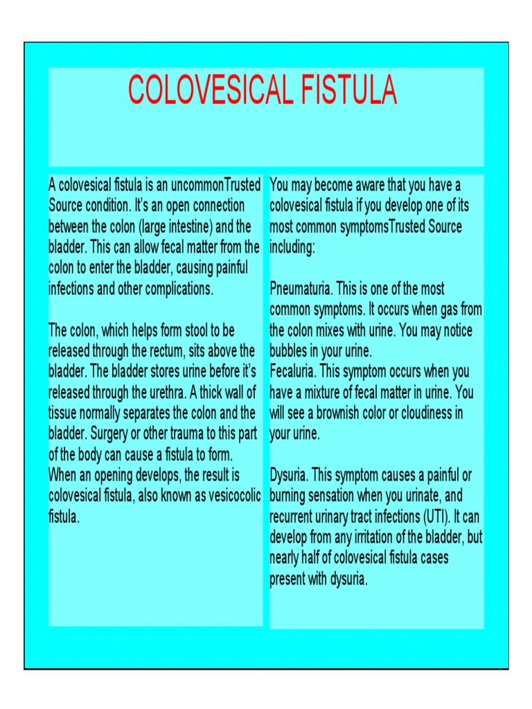 Colovesical Fistula Overview and Treatment | PDF | Urinary Bladder ...