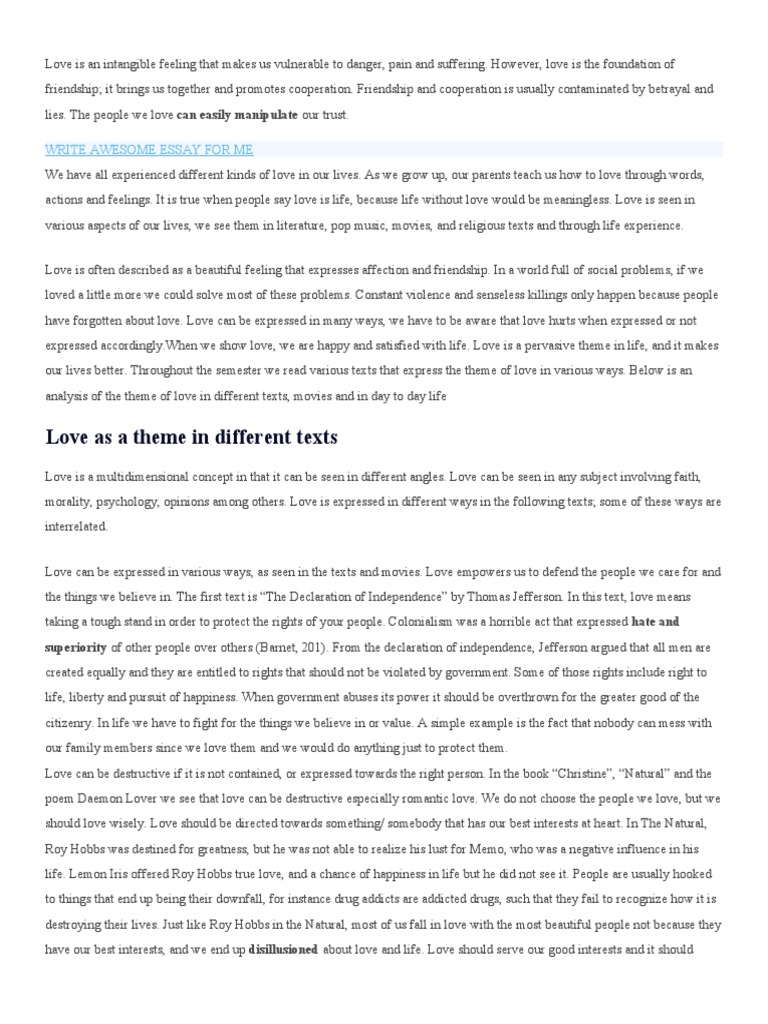 Love Is An Intangible Feeling That Makes Us Vulnerable To Danger | PDF ...