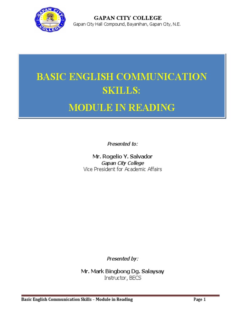 Module in Reading (Becs) | PDF | Speed Reading | Reading Comprehension