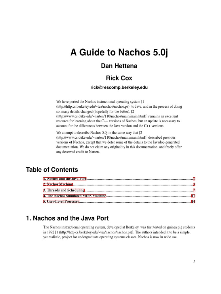 A Guide To Nachos 5.0j: Dan Hettena Rick Cox | Download Free PDF | Thread (Computing) | Kernel ...