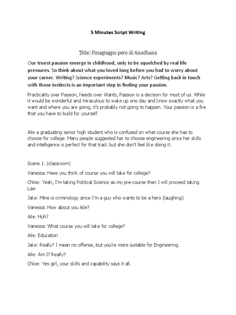 5 Minutes Script Writing | PDF | Family | Society