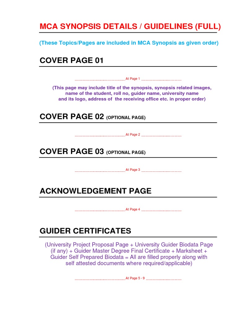 MCA Synopsis Guidelines Converted Converted 1 | PDF | Use Case | Computer Engineering