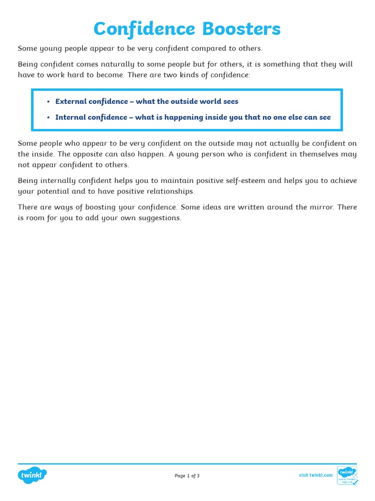 Confidence Boosters Activity Sheet | PDF | Social Psychology | Psychology