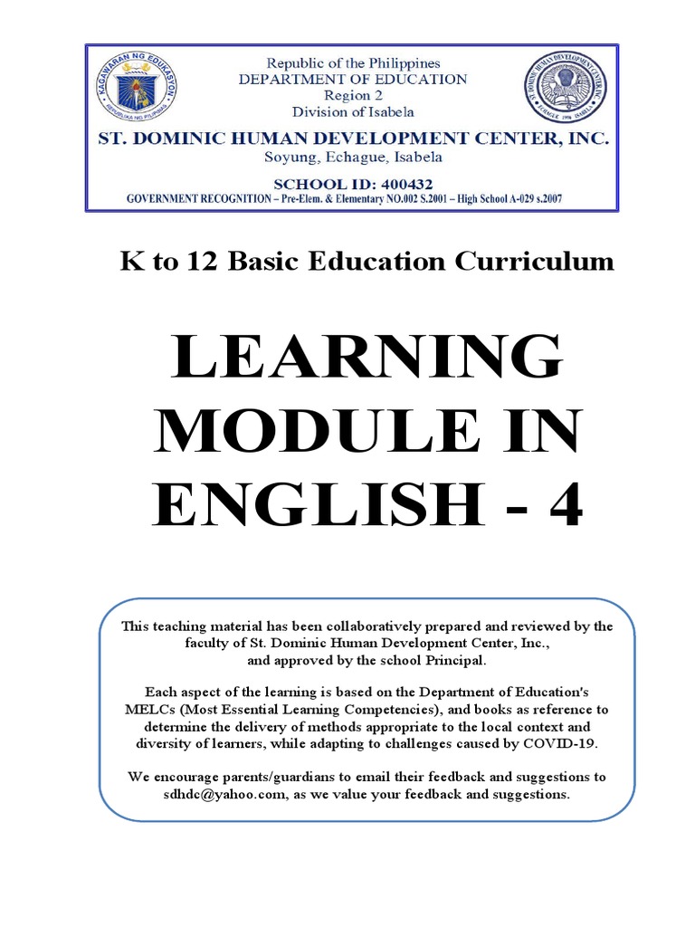 Learning Module in English - 4: K To 12 Basic Education Curriculum ...
