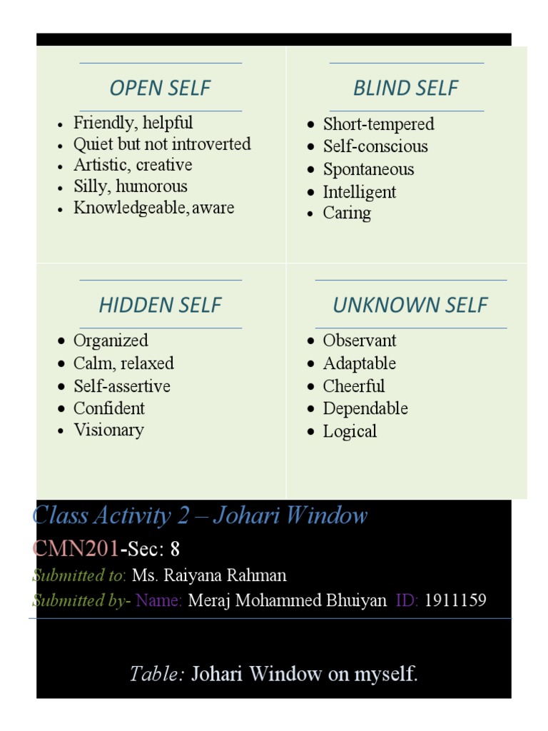 Activity 2 Johari Window CMN201 | PDF