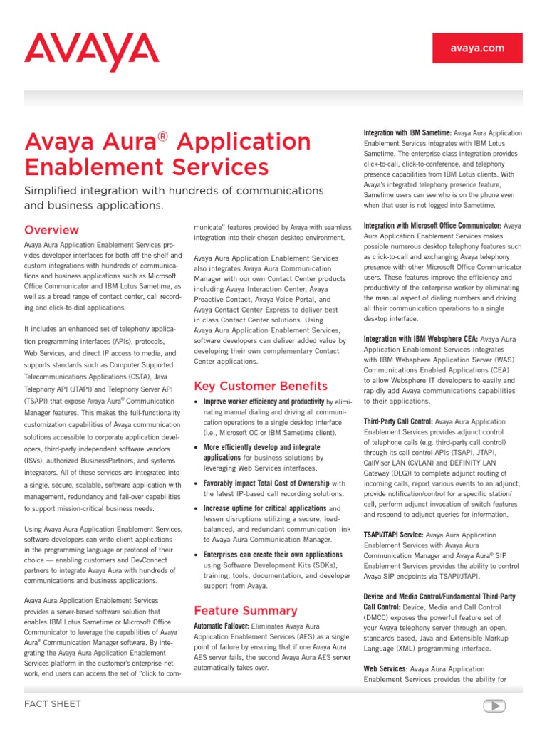 Avaya Aura Application Enablement Services - Fact Sheet | PDF ...
