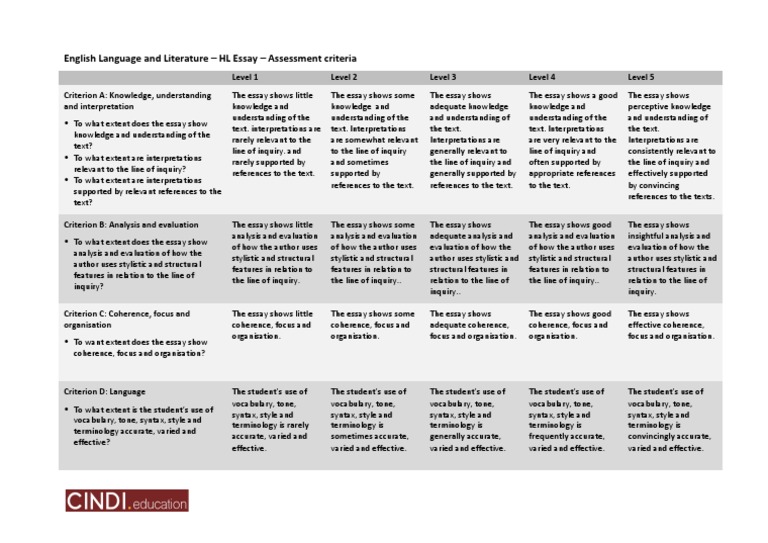 English Language and Literature - HL Essay - Assessment Criteria | PDF ...