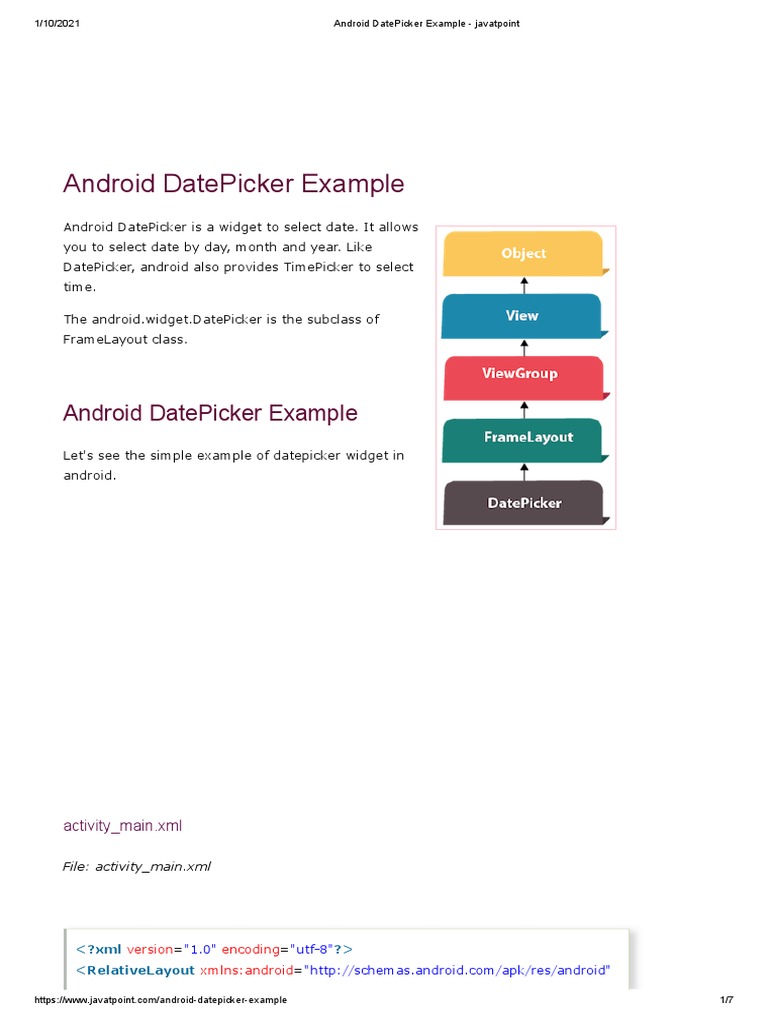 Android DatePicker Example - Javatpoint | PDF | Android (Operating System) | Python (Programming ...