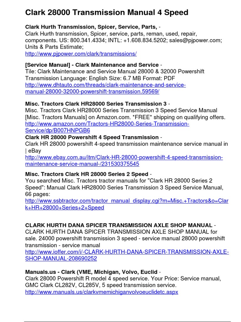 Clark 28000 Transmission Manual 4 Speed | PDF