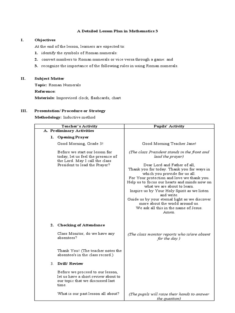 A Detailed Lesson Plan in Mathematics 3 | PDF