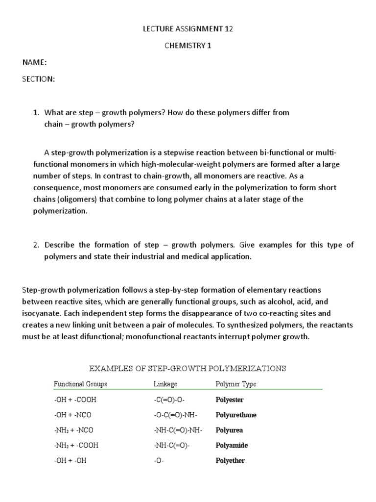 Lecture Assignment 12 | PDF | Polymerization | Polyurethane