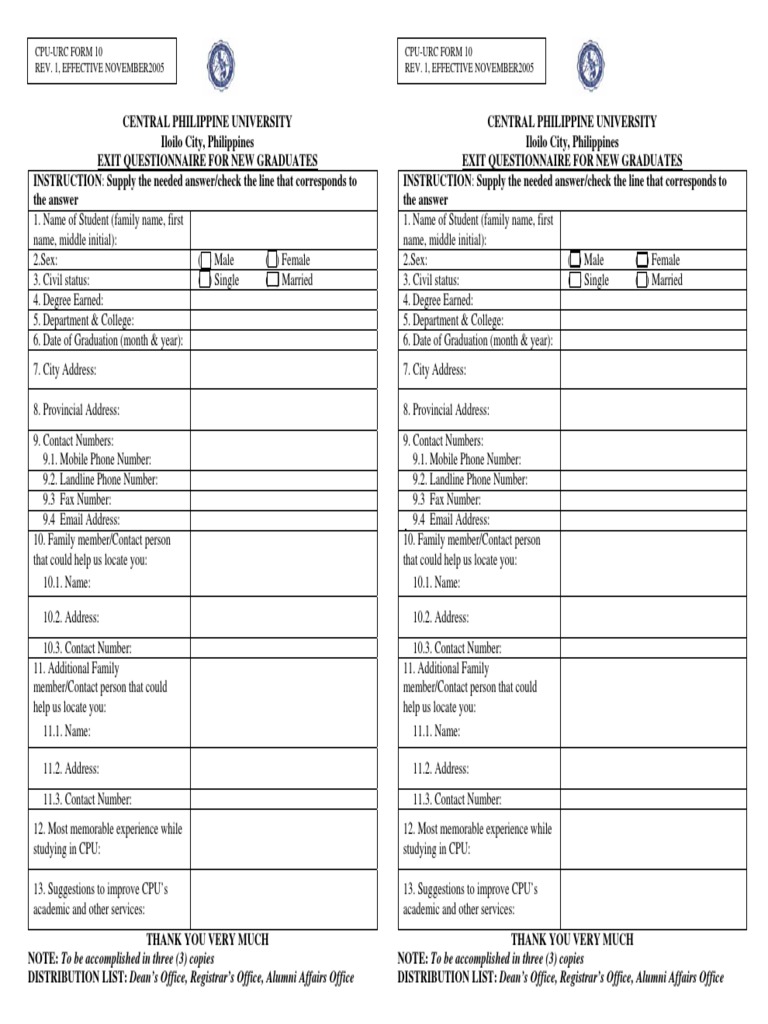 Cpu-Urc Form 10 Rev. 1, Effective November2005 Cpu-Urc Form 10 Rev. 1, Effective November2005 ...