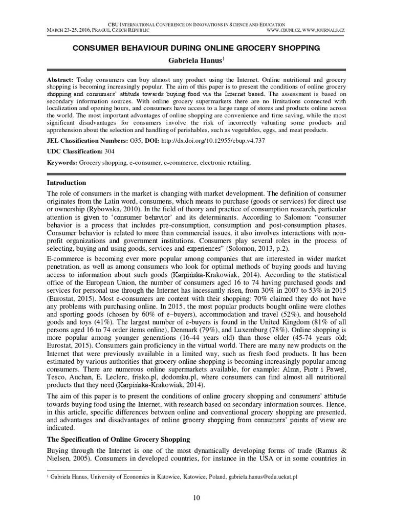 Consumer Behaviour During Online Grocery Shopping PDF | PDF | Online ...