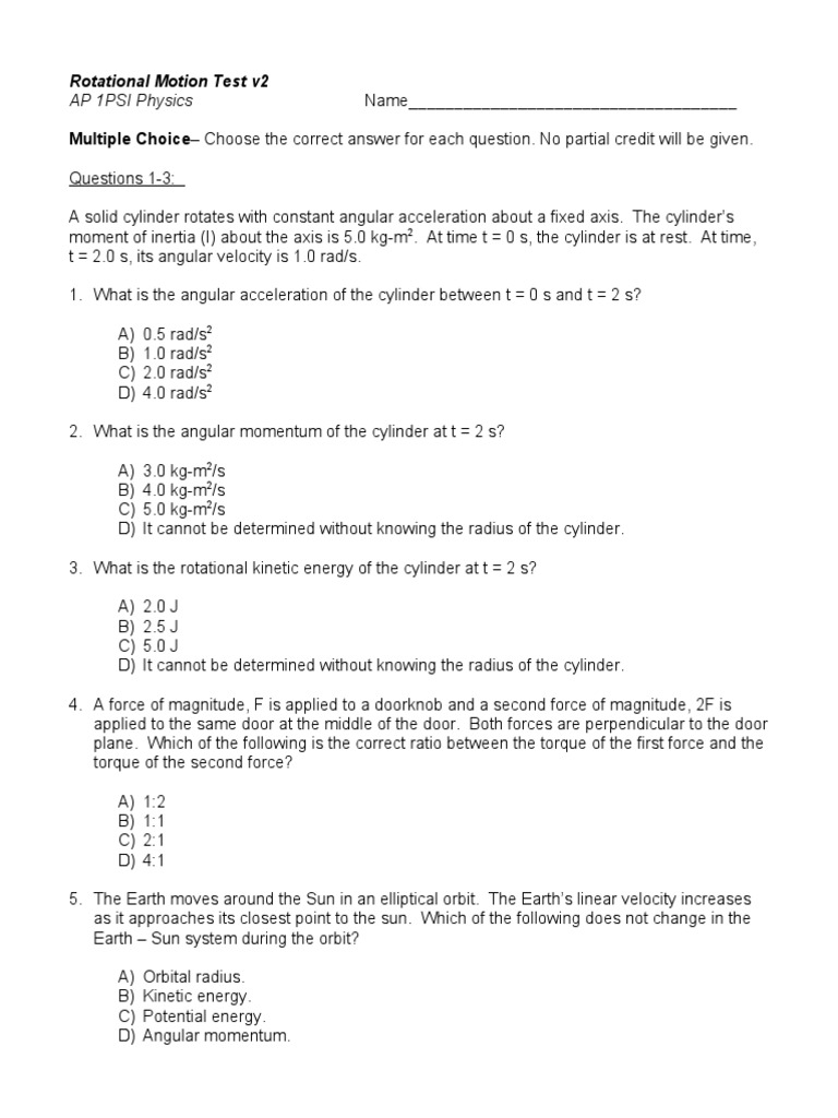 Multiple Choice - Choose The Correct Answer For Each Question. No Partial Credit Will Be Given ...