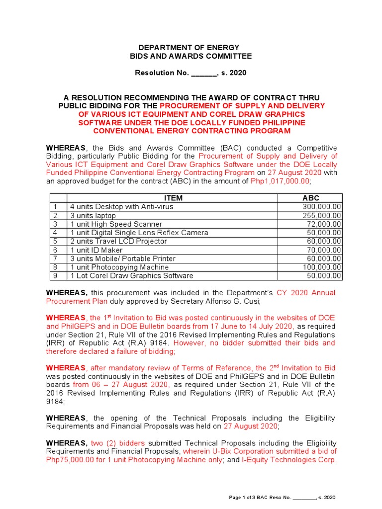 Template For Public Bidding | Download Free PDF | Photocopier | Laptop