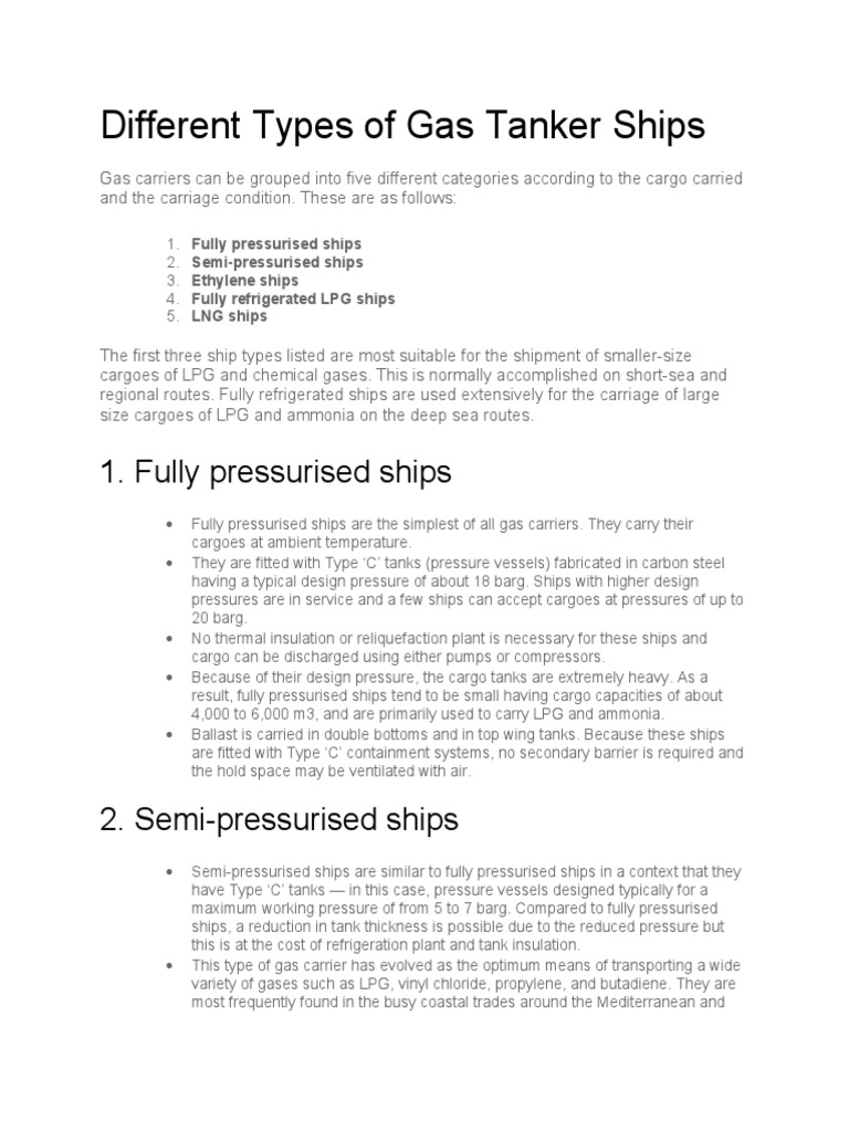 Gas Carrier Types | PDF | Ships | Gases