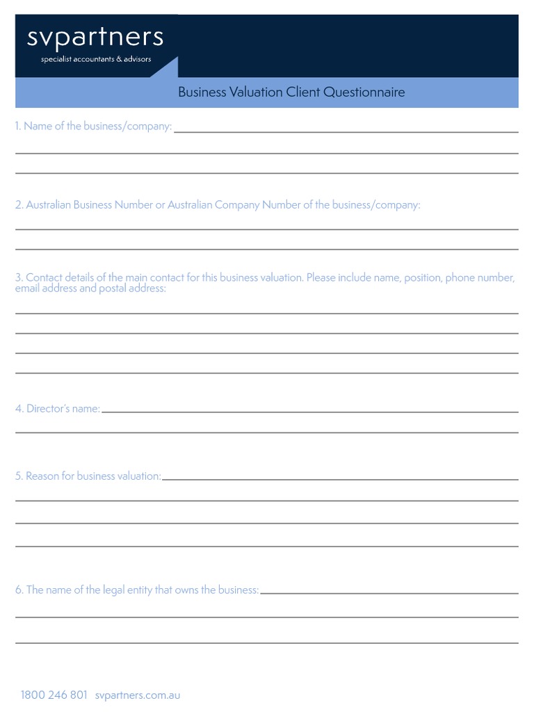 Business Valuation Client Questionnaire PDF | PDF | Business Valuation ...