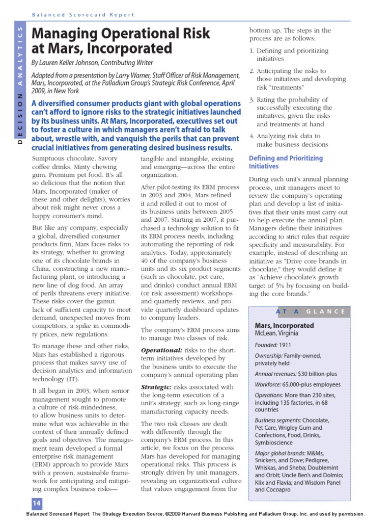 Managing Operational Risk at Mars, Inc. | PDF | Risk | Business