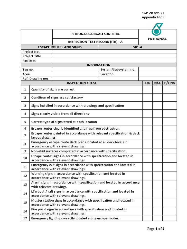 Escape Routes and Signs Inspection | PDF | Fire Sprinkler System ...