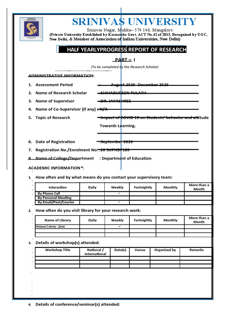 Half Yearly Progress Report - September 2020 - December 2020 | PDF ...