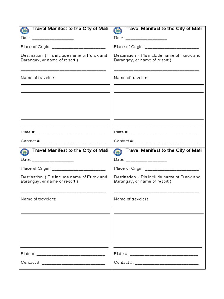 Draft Travel Manifest | PDF