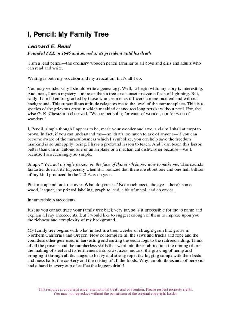 I, Pencil: My Family Tree: Leonard E. Read | PDF | Copyright | Materials