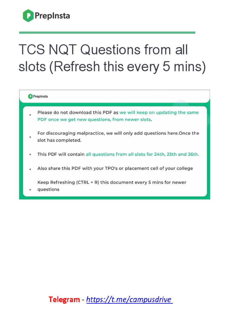 TCS NQT Questions From All Slots (Refresh This Every 5 Mins) | PDF | Pointer (Computer ...