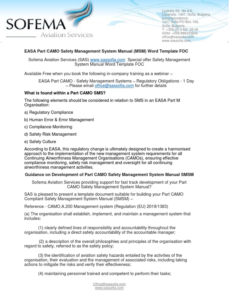EASA Part CAMO Safety Management System Manual (MSM) Word Template FOC ...