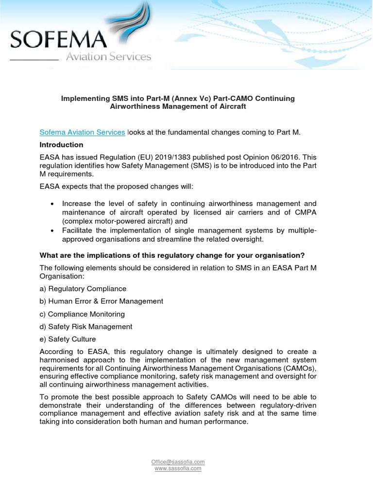 Implementing SMS Into Part-M (Annex VC) Part-CAMO Continuing ...