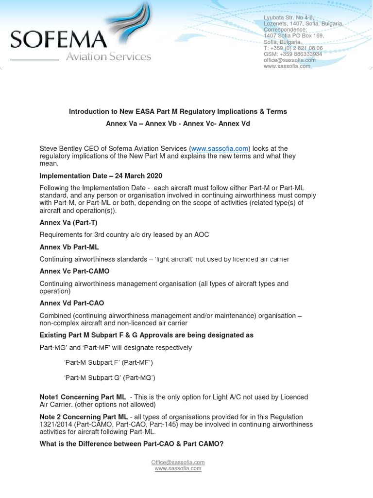 Introduction To New EASA Part M Regulatory Implications Terms | PDF ...