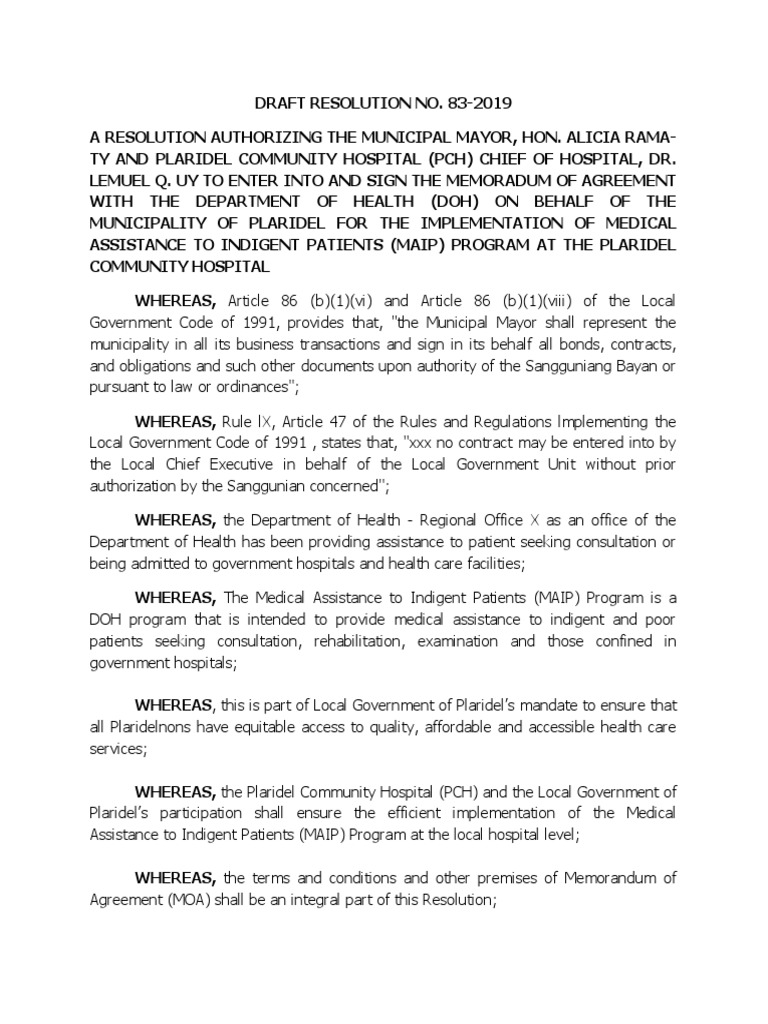 Draft Resolution No. 83-2020 - Resolution Authorizing Mayor and Dr. Uy ...