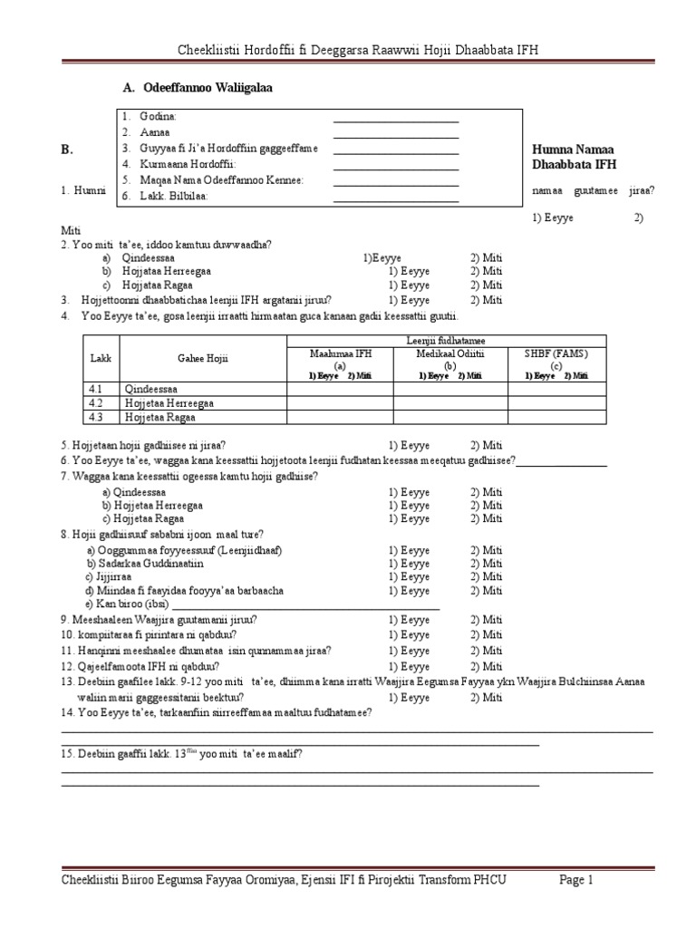 CBHI SS Checklist - Senior Scheme Level | PDF