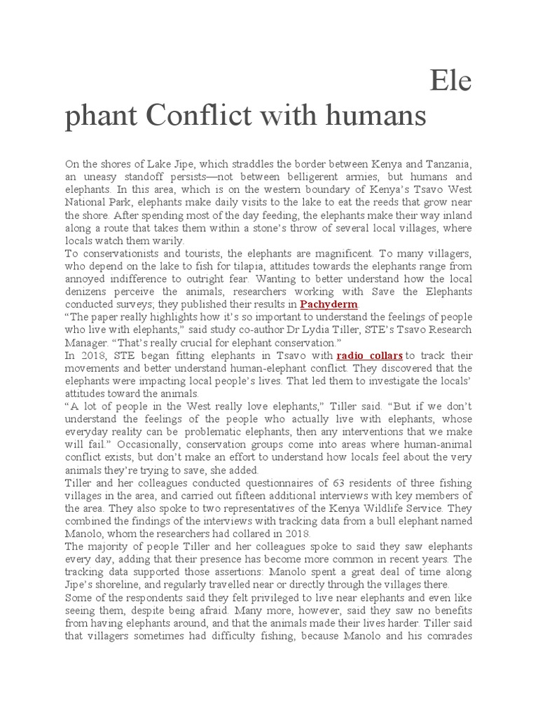 Human-Elephant Conflict at Lake Jipe | PDF | Elephant | Conservation