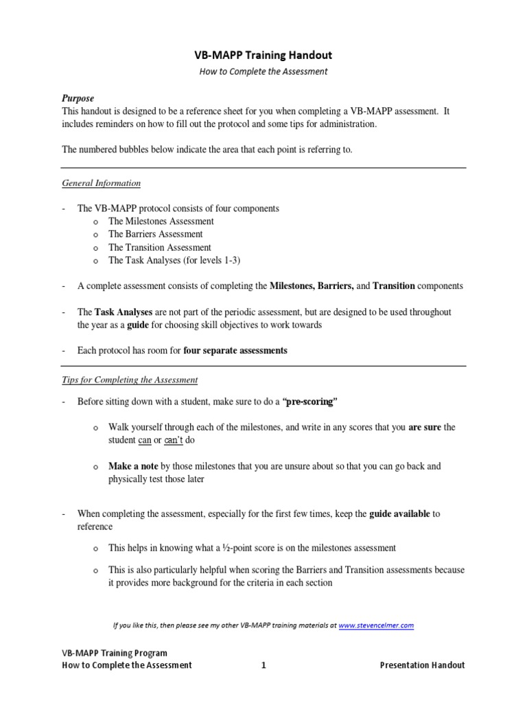 VB-MAPP Administration - Handout | PDF | Syllable | Human Communication