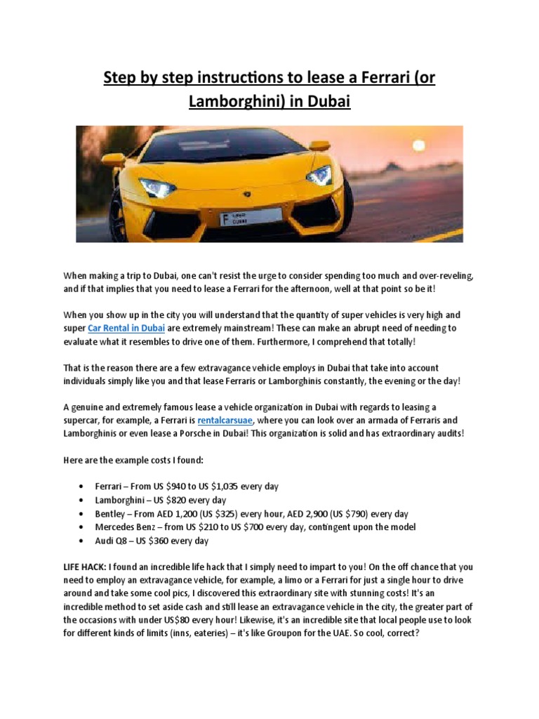 Step by Step Instructions To Lease A Ferrari | PDF | United Arab ...