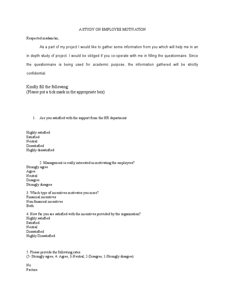Employee Motivation Survey Questionnaire | PDF