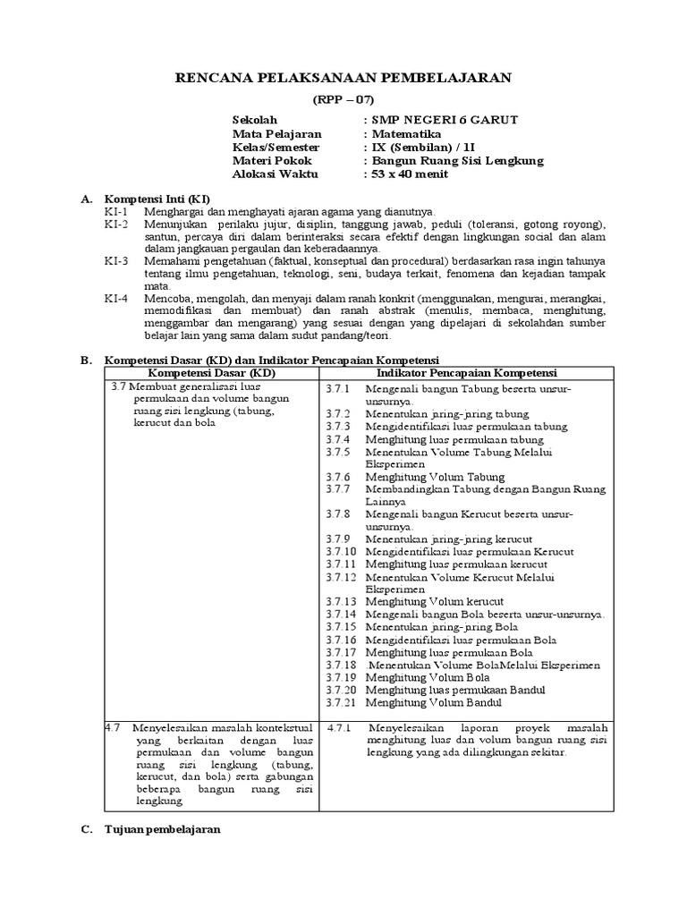 RPP Matematika Kelas IX: Bangun Ruang | PDF