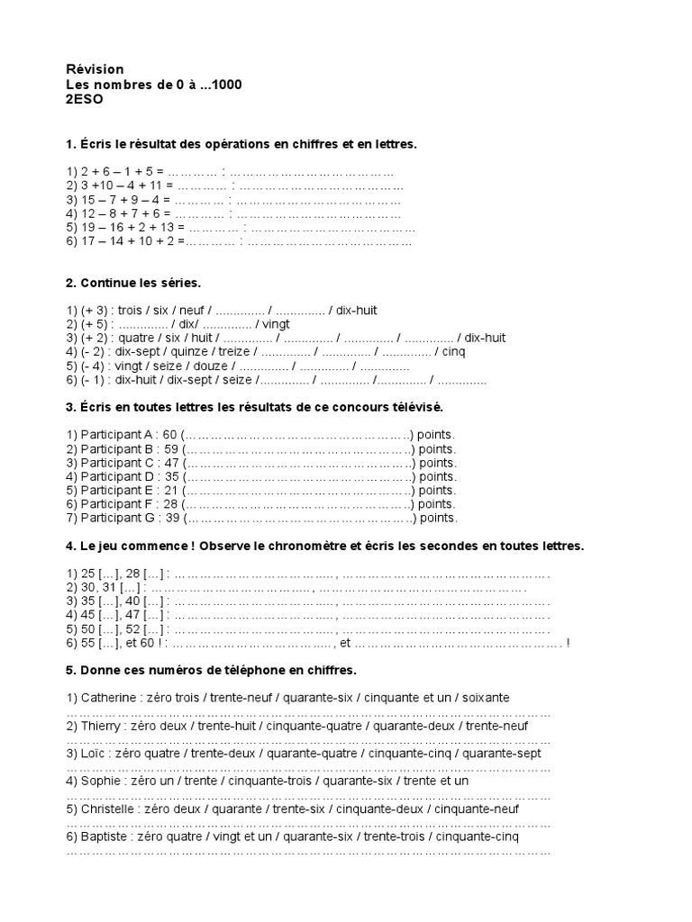Les Nombres de 0 À 1000 | PDF