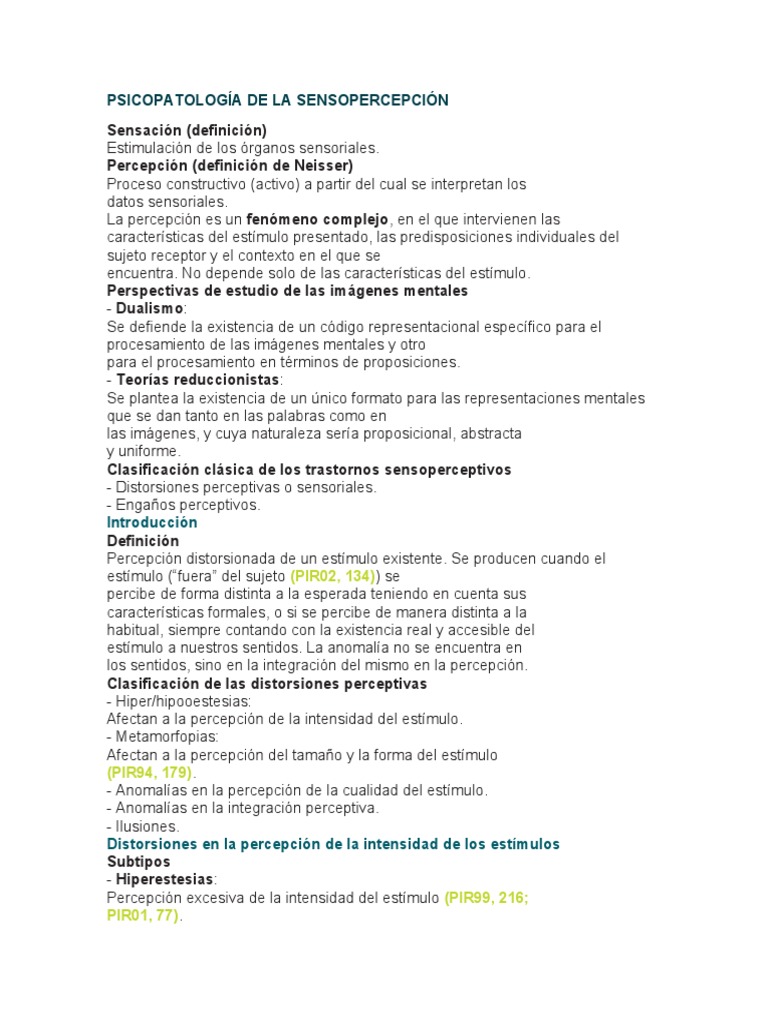 Psicopatología de La Sensopercepción | PDF | Sentidos | Percepción