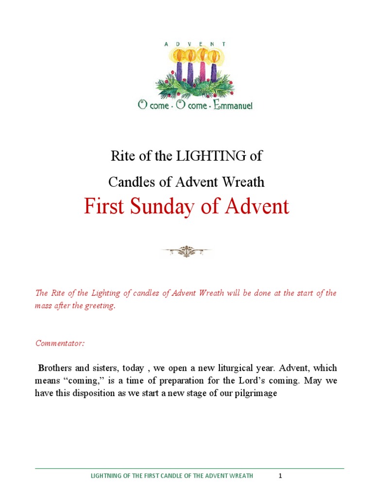 First Sunday of Advent: Rite of The LIGHTING of Candles of Advent ...