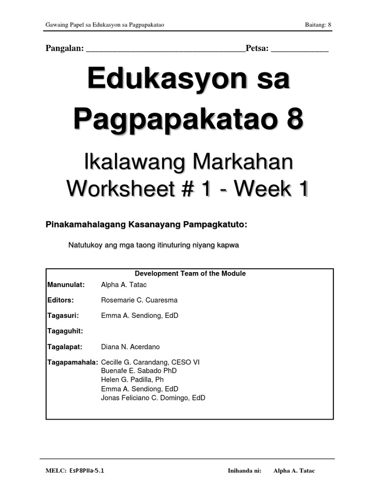 Esp Grade8 Quarter2 Week1 Worksheet1.1 6pages-1 | PDF