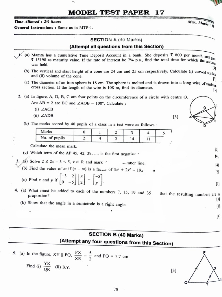 Model Test Paper 17 For Maths | PDF | Elementary Mathematics | Geometry